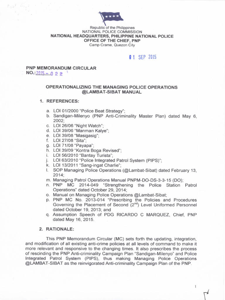 PNP MC No. 2015-022 Operationalizing The Managing Police Operations ...