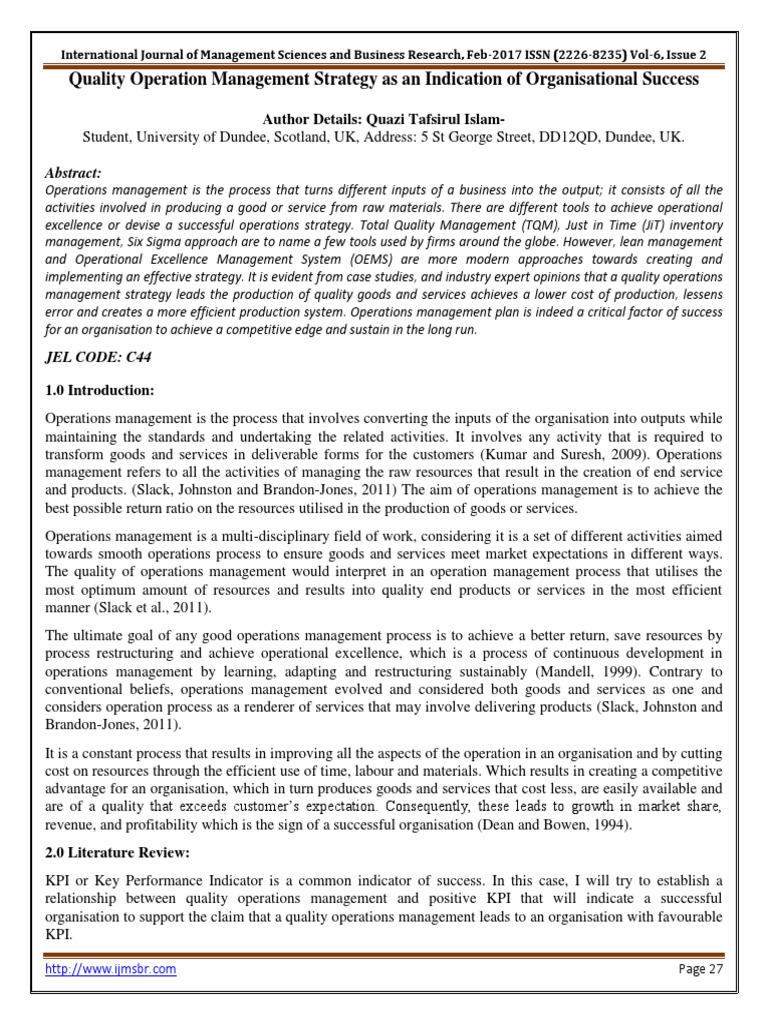 Quality Operation Management Strategy As PDF | PDF | Lean Manufacturing ...