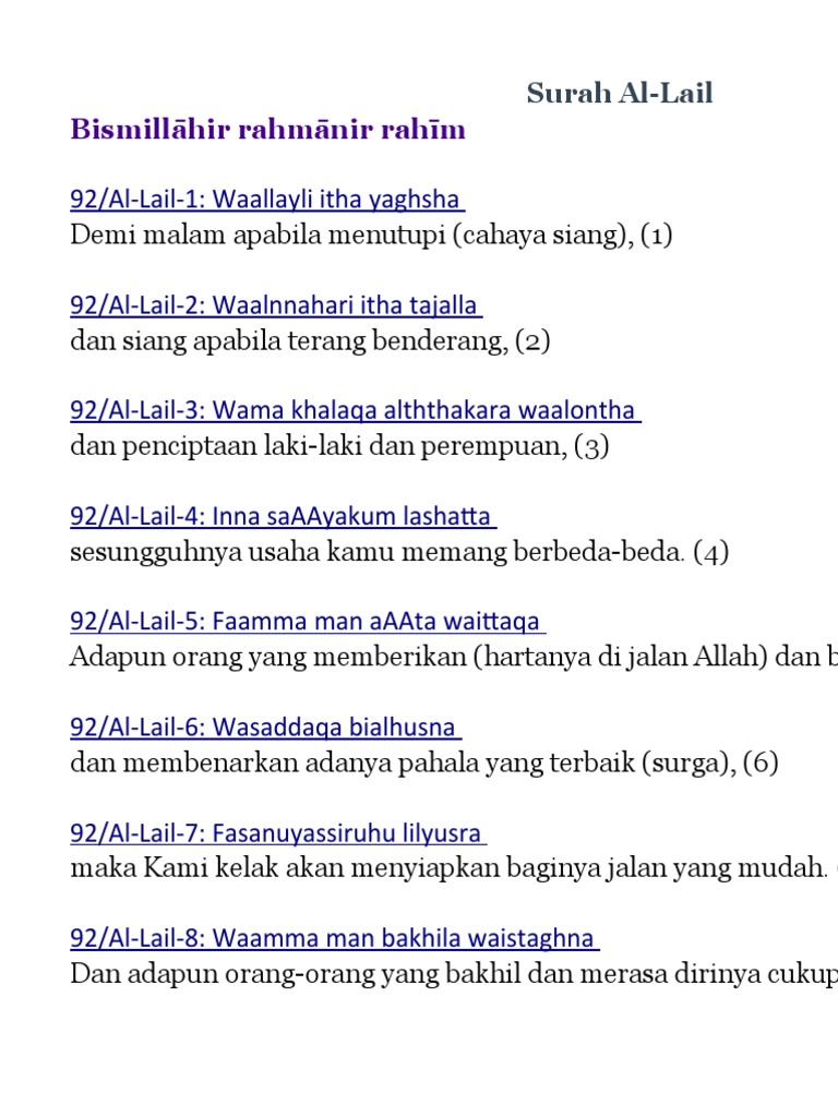 Makna dan Pesan Surah Al-Lail | PDF
