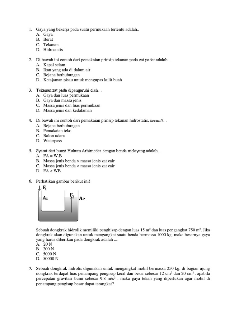 Latihan Soal Tekanan Zat | PDF | Sains & Matematika | Hukum