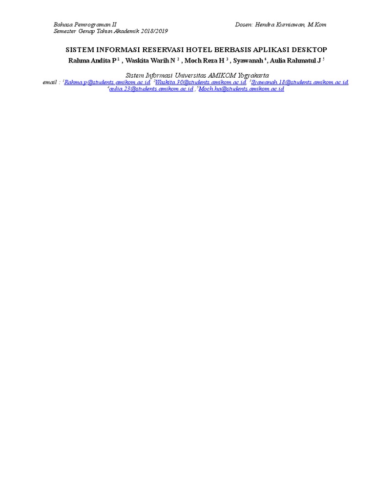 Sistem Reservasi Hotel Berbasis Desktop | PDF