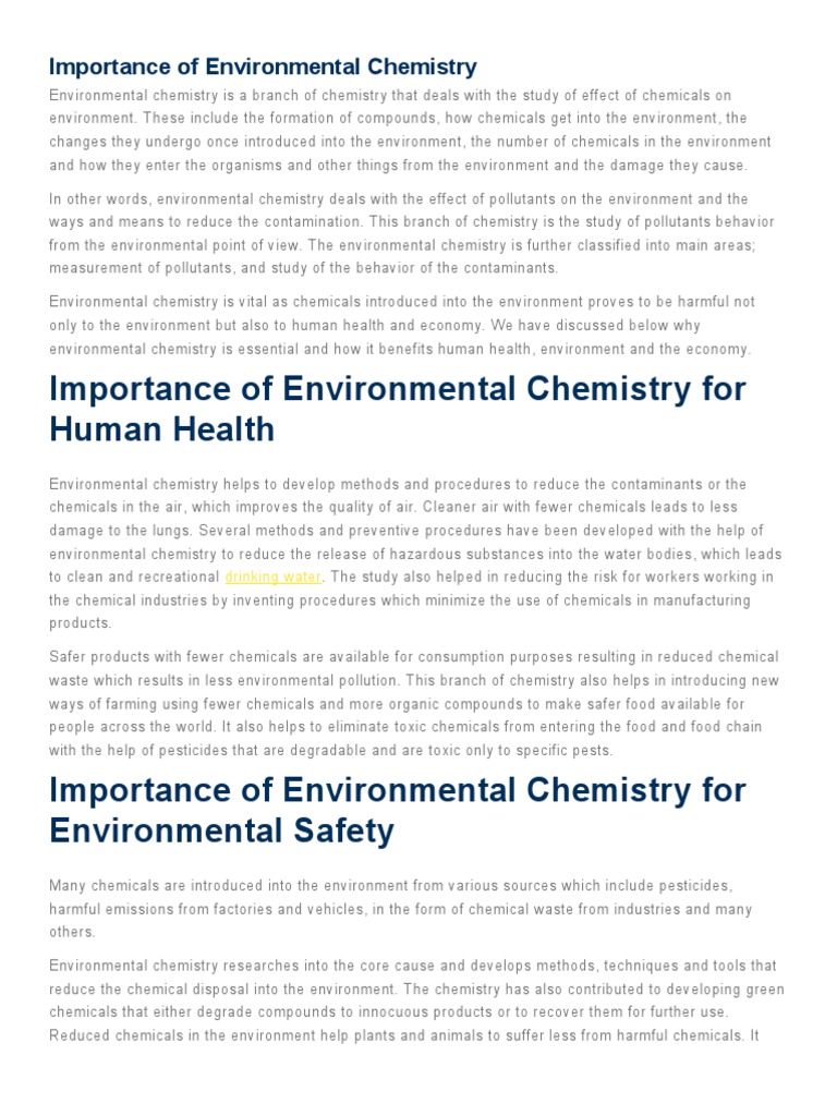 Importance of Environmental Chemistry | PDF | Environmental Chemistry ...