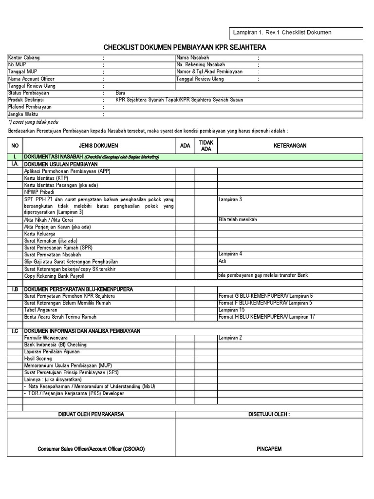 Lampiran 1 Checklist Dokumen 2020 | PDF