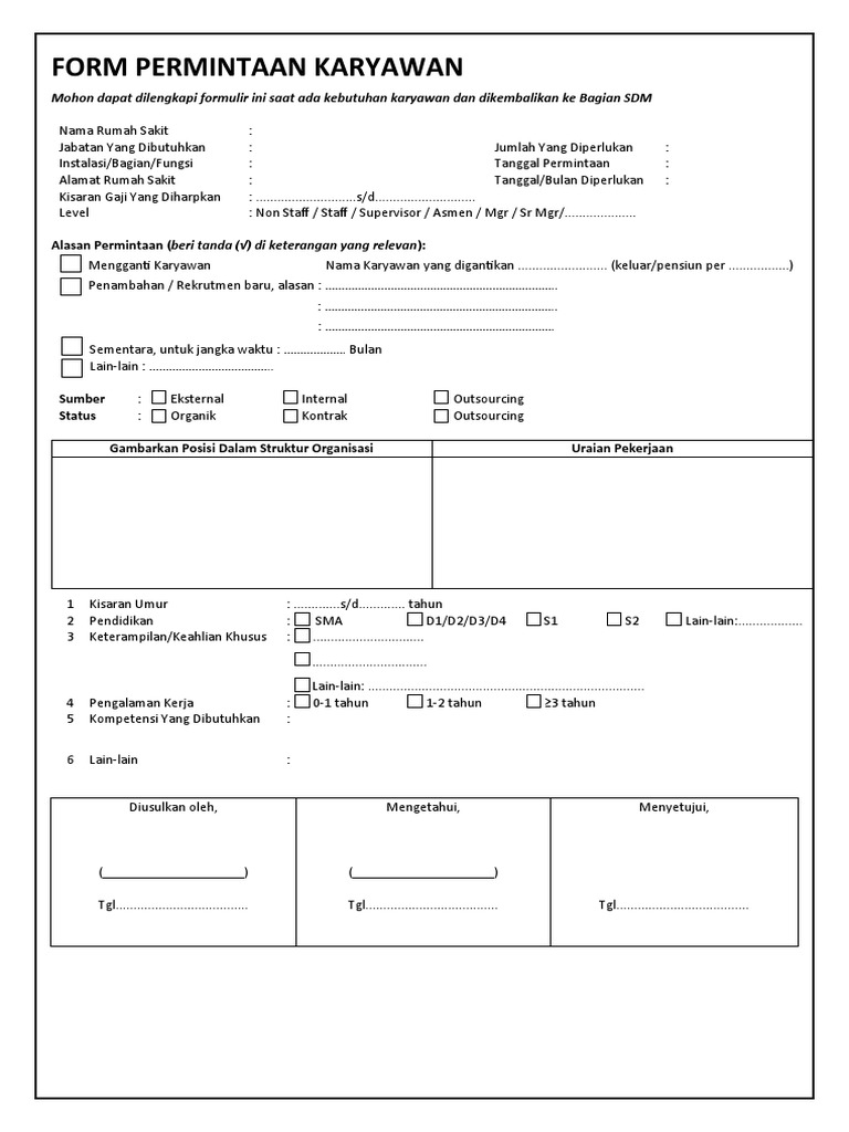 FORM Permintaan Karyawan KLINIK | PDF