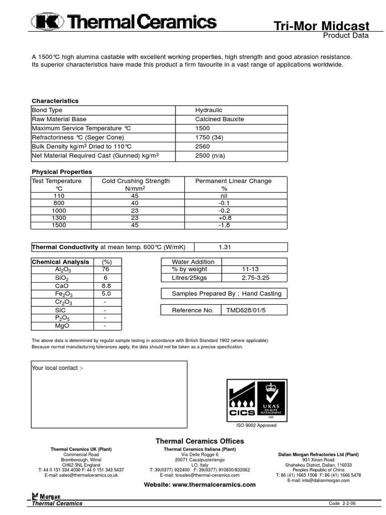 Pro Trimor Midcast | PDF | Refractory | Materials