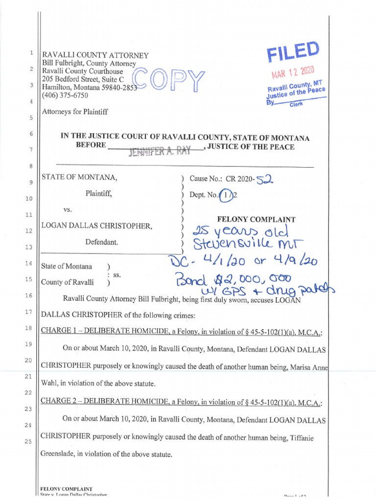 Logan Christopher Charging Documents | PDF