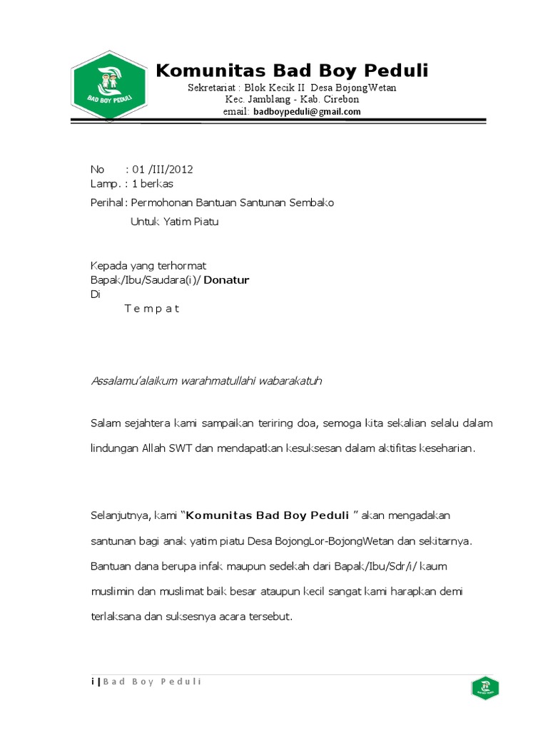 Surat Permohonan Proposal. 1 | PDF