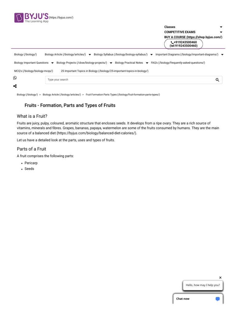 Fruits - Formation, Parts and Different Types of Fruits | PDF | Fruit ...