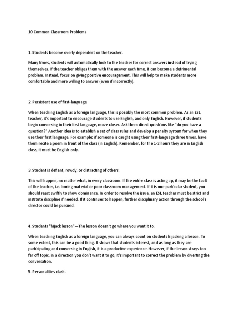 10 Common Problem Classroom | PDF | English As A Second Or Foreign ...