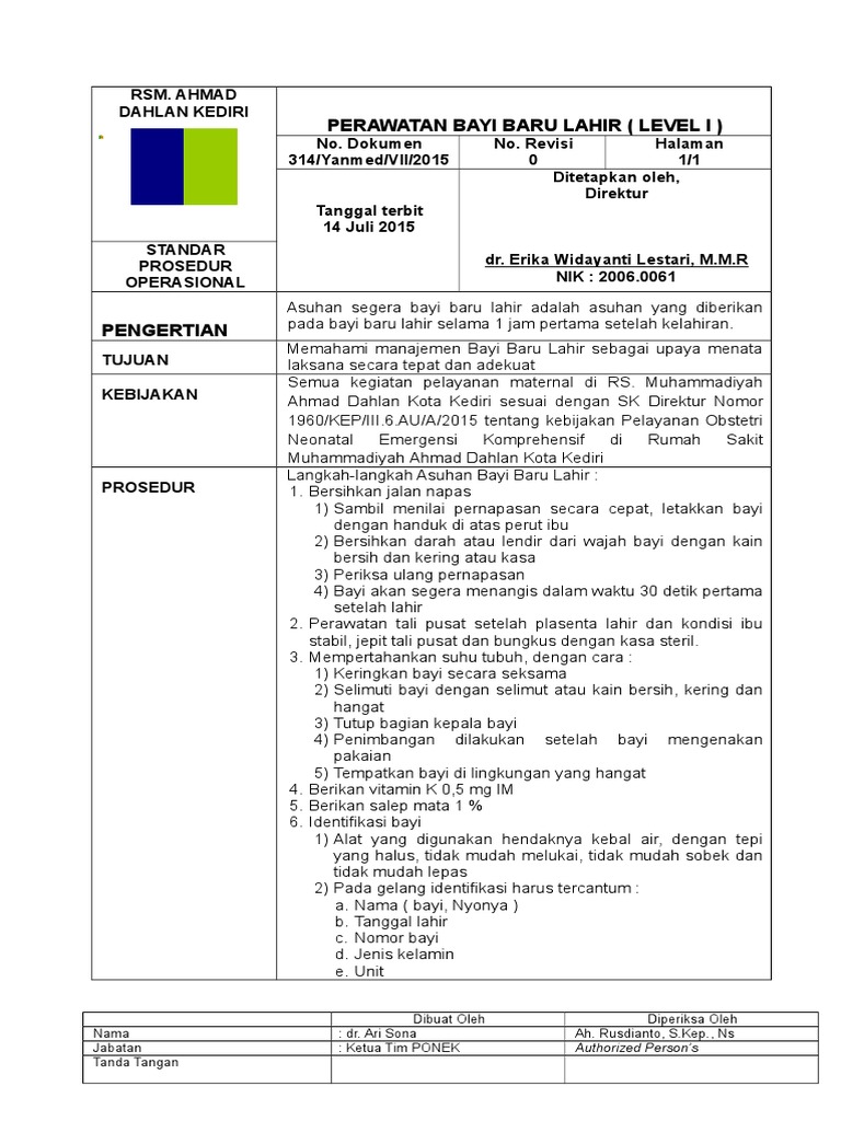 11 Spo Perawatan Bayi Baru Lahir Level 1 | PDF