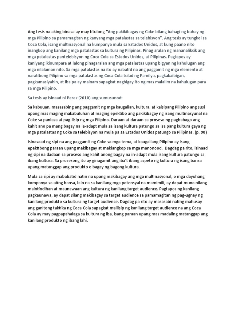 Anotasyon Sa Ang Pakikibagay NG Coke Bilang Bahagi NG Buhay NG Mga ...