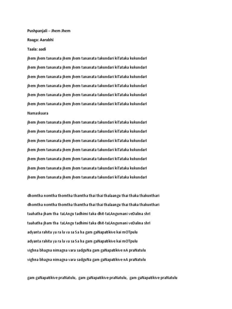 Pushpanjali Aarabhi Jhem Jhem | PDF