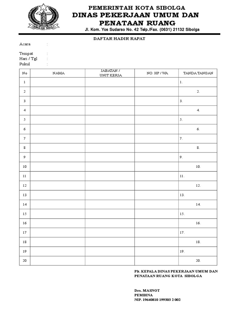 Format Daftar Hadir Rapat | PDF