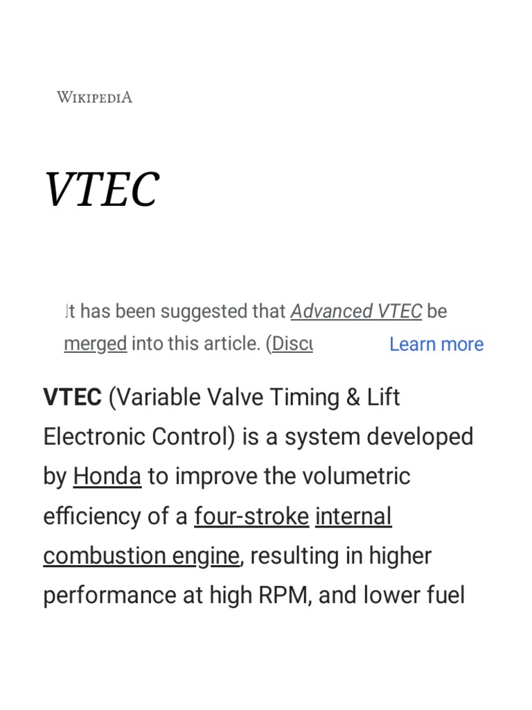 VTEC - Wikipedia PDF | PDF | Honda | Engines