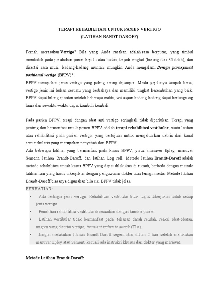 Terapi Rehabilitasi untuk Pasien Vertigo: Latihan Brandt-Daroff sebagai ...