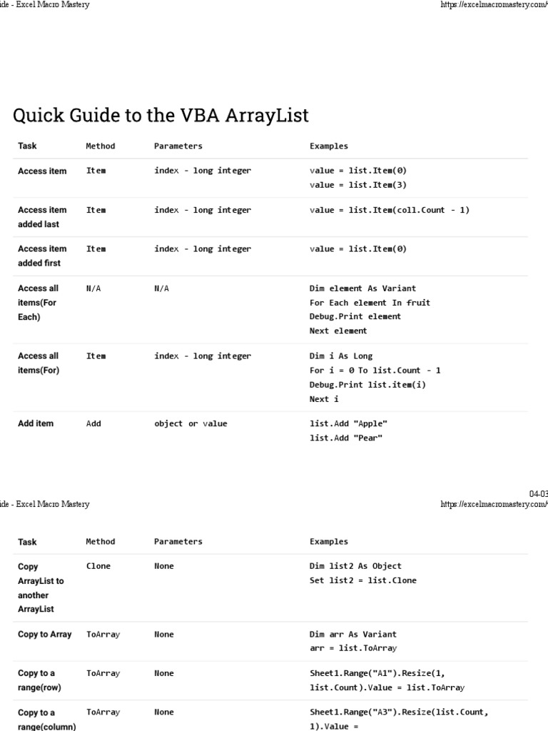 Array List VBA | PDF | Microsoft Excel | Array Data Structure