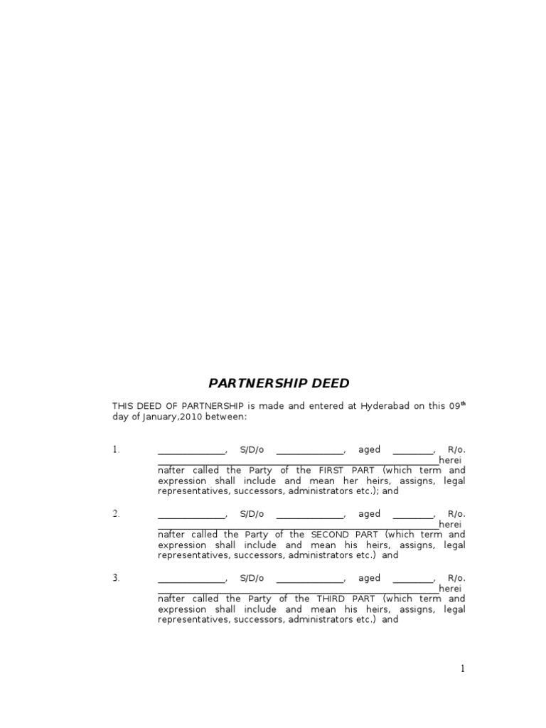 Indian Partnership Deed Format | PDF | Partnership | Goodwill (Accounting)