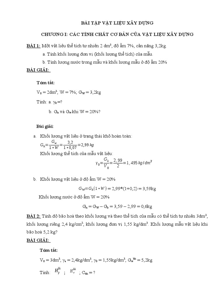 Xemtailieu Bai Tap Vat On Thi Cuoi Ki Mon Vat Lieu Xay Dung | PDF