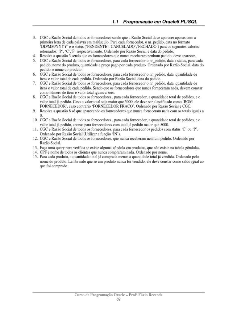 Apostila Oracle PDF | PDF | PL/SQL | SQL