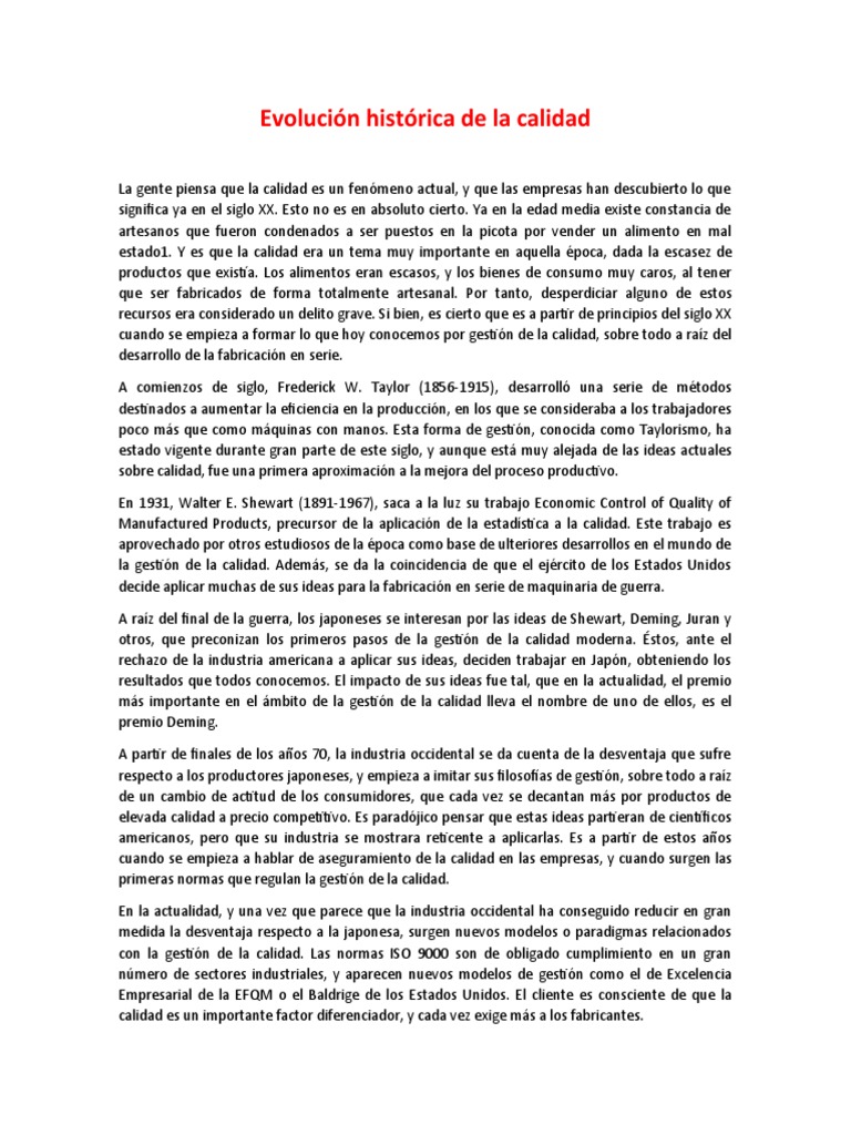Evolución Histórica de La Calidad | Descargar gratis PDF | Gestión de la calidad | Calidad ...