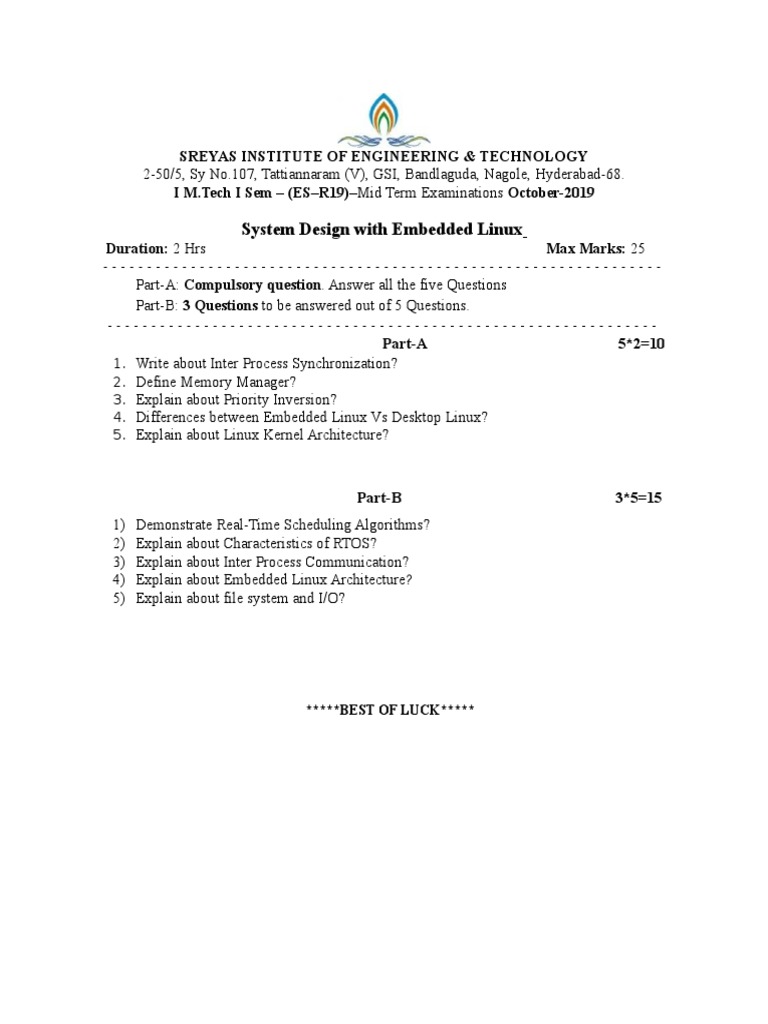 Embedded Linux Midterm Exam Questions | PDF