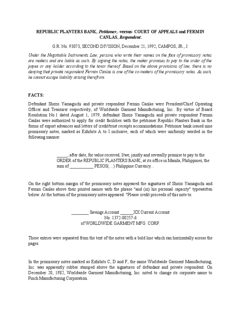 Liability of Canlas on Promissory Notes | PDF | Joint And Several ...