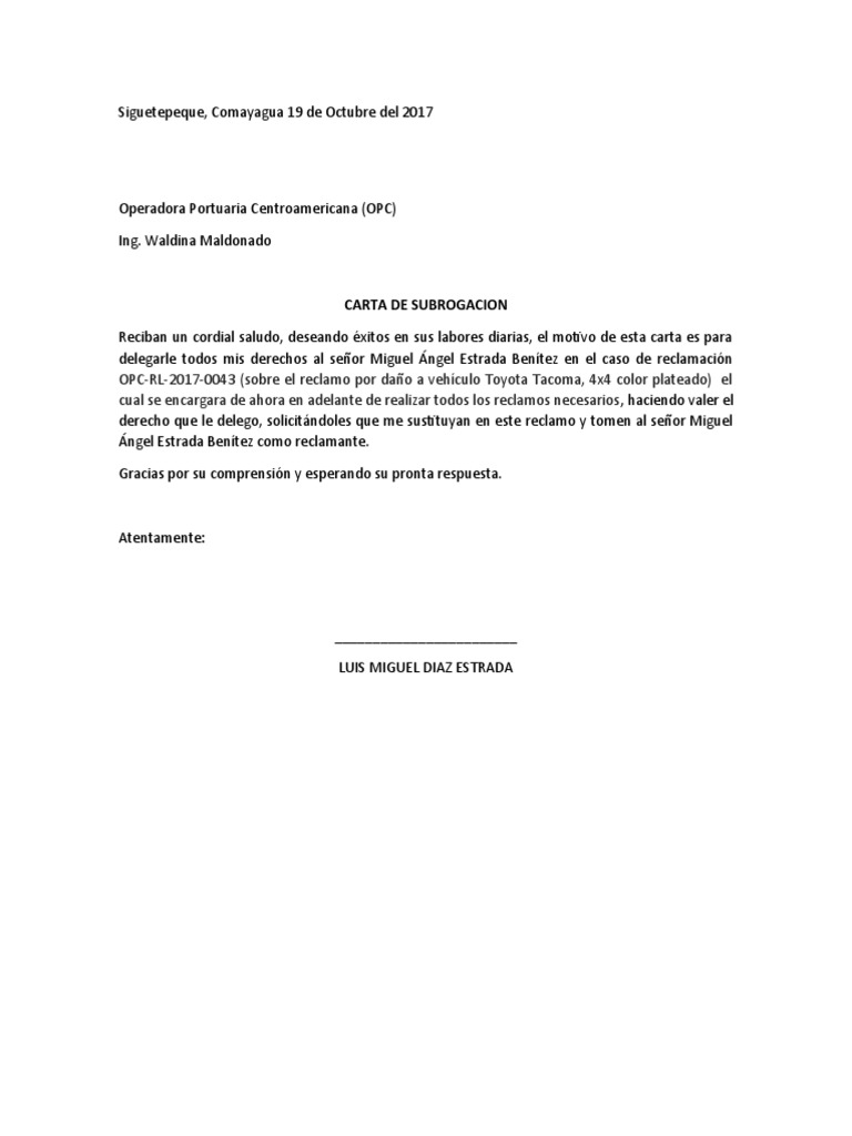 Carta de Subrogacion | PDF