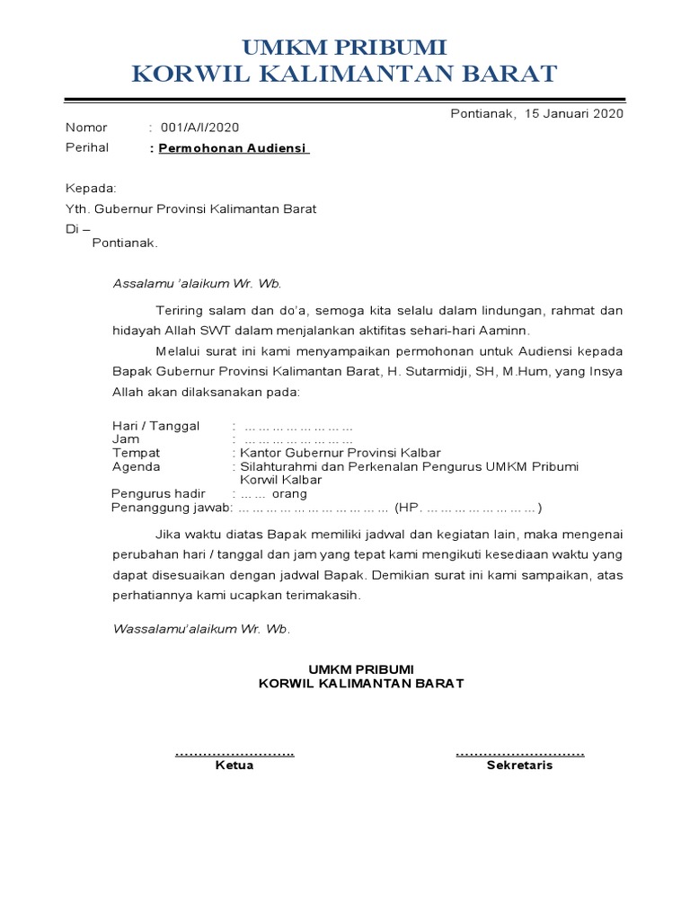 Surat Permohonan Audiensi Ke Gubernur | PDF