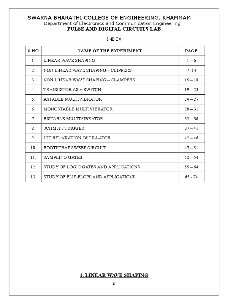PDC Lab Manual for Electronics Engineering | PDF | Logic Gate ...