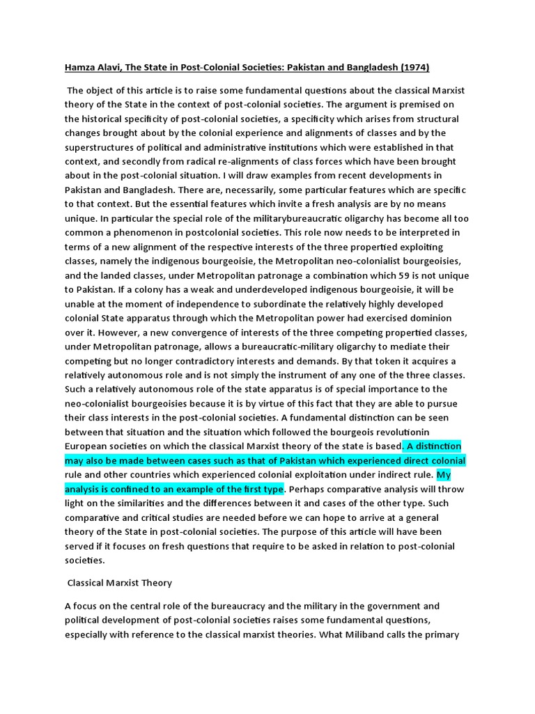 Hamza Alavi The State in Post | PDF | Marxism | State (Polity)