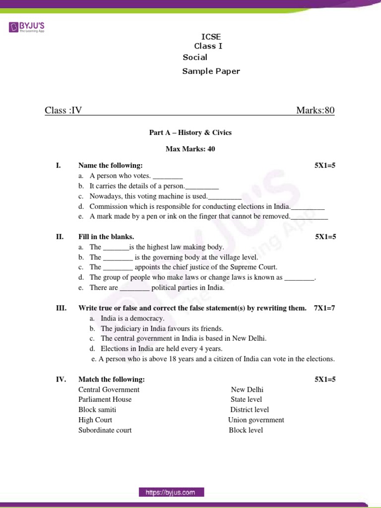 ICSE Class 4 Social Sample Paper | PDF | Plateau | Elections