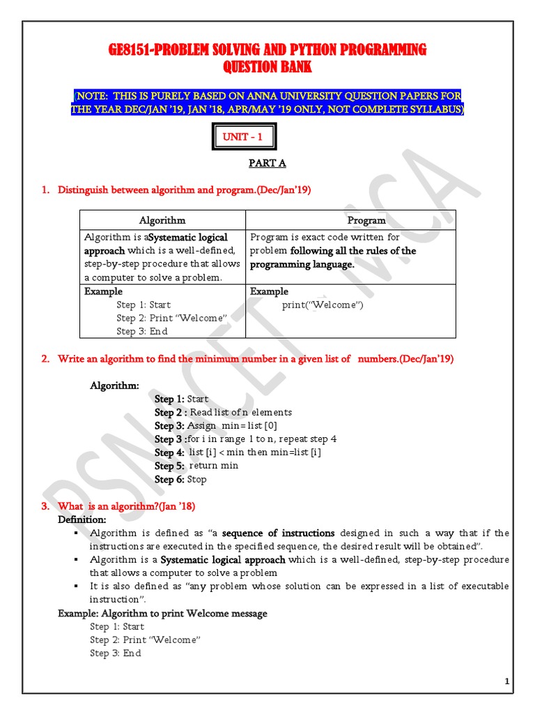 GE8151 - PSPP - Question Bank With Answers | PDF | Subroutine | Parameter (Computer Programming)