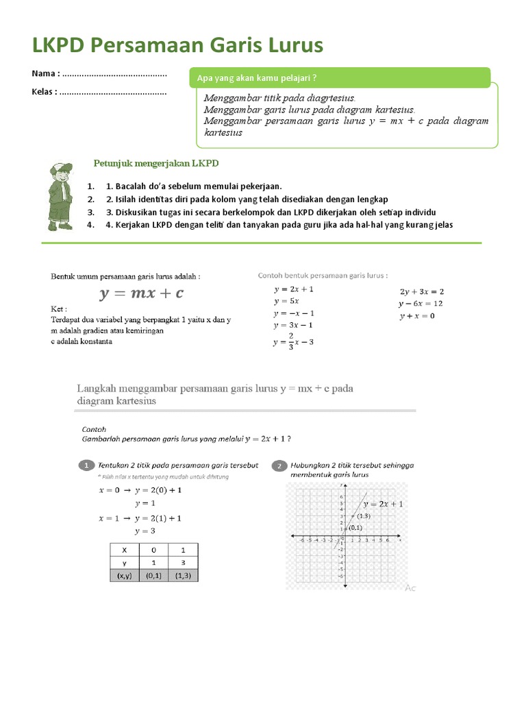 LKPD Persamaan Garis Lurus 1 | PDF | Metode & Bahan Ajar