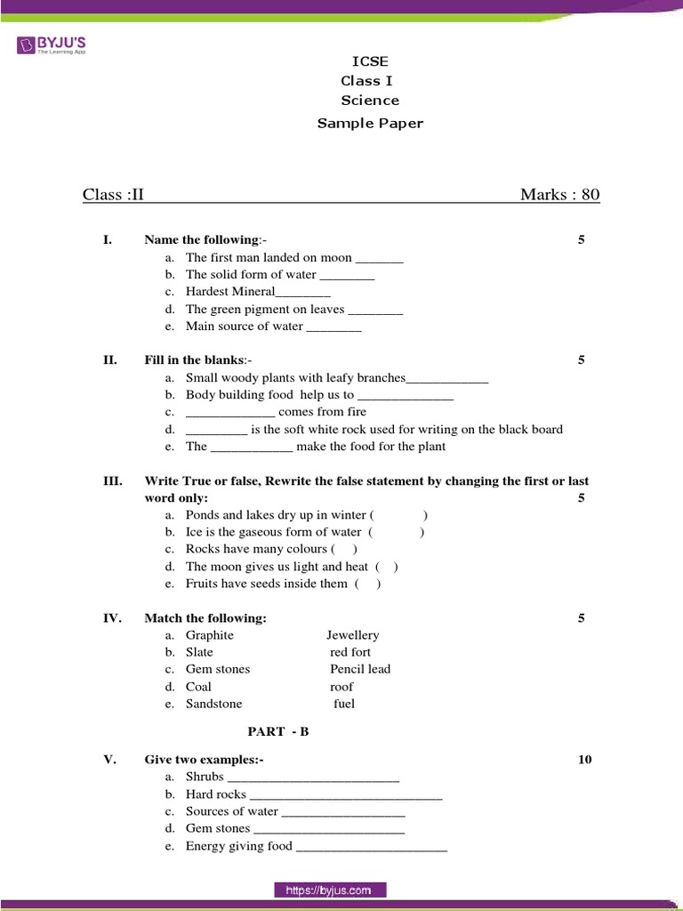 ICSE Class 2 Science Paper. | PDF | Plants | Gemstone
