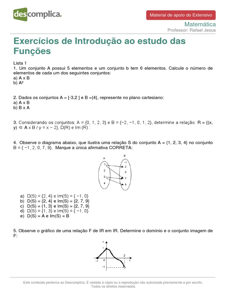 Exercícios de Funções Matemáticas | PDF | Domínio de denominação de uma ...