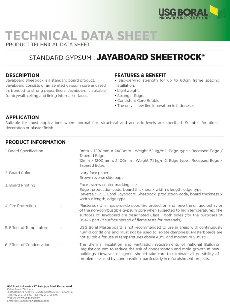 TDS - Sheetrock | PDF | Drywall | Building Engineering