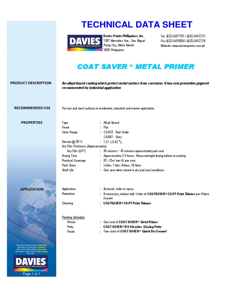 TDS COAT SAVER METAL PRIMER -GENERAL | Paint | Materials | Free 30-day ...