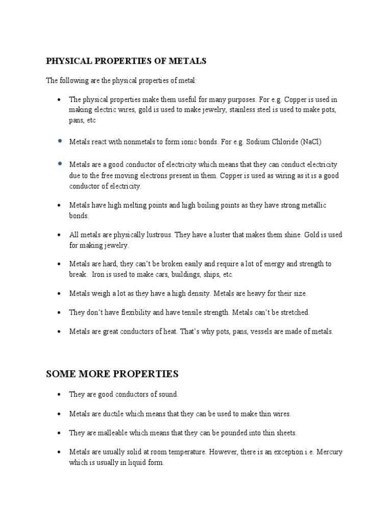 Physical Properties of Metals Explained | PDF | Metals | Ultimate ...