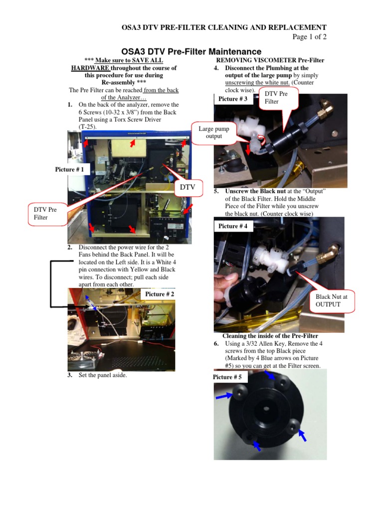 Clean and replace your OSA3 DTV pre-filter | PDF | Equipment ...