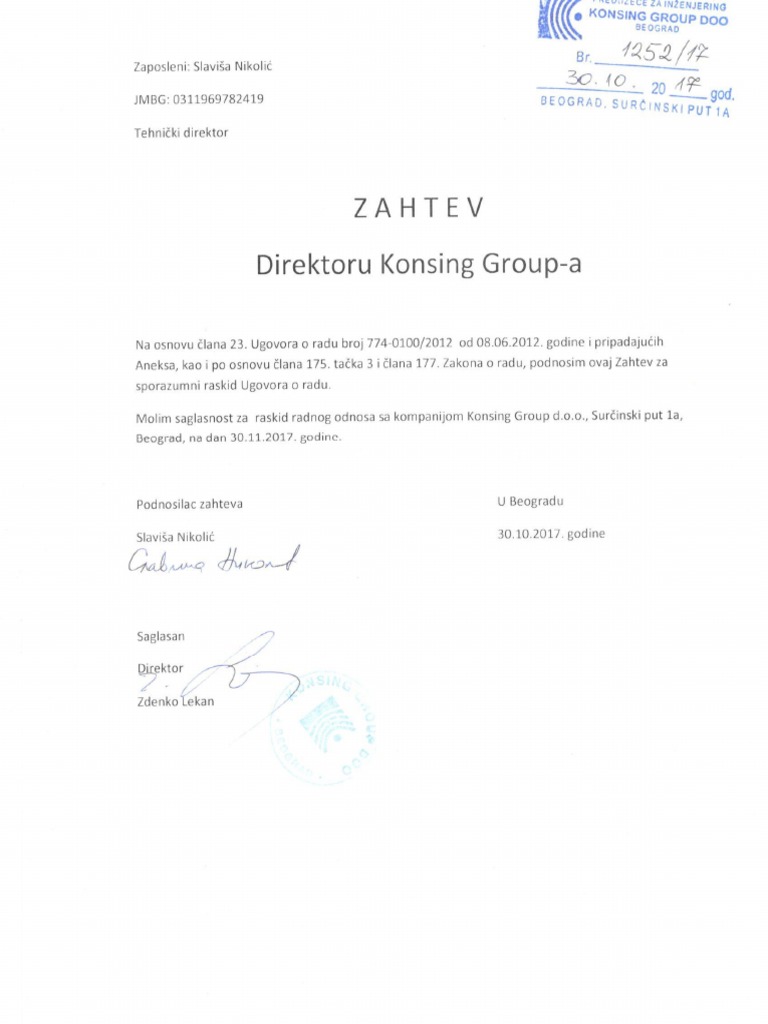 Slaviša Nikolić - Zahtev Za Raskid | PDF