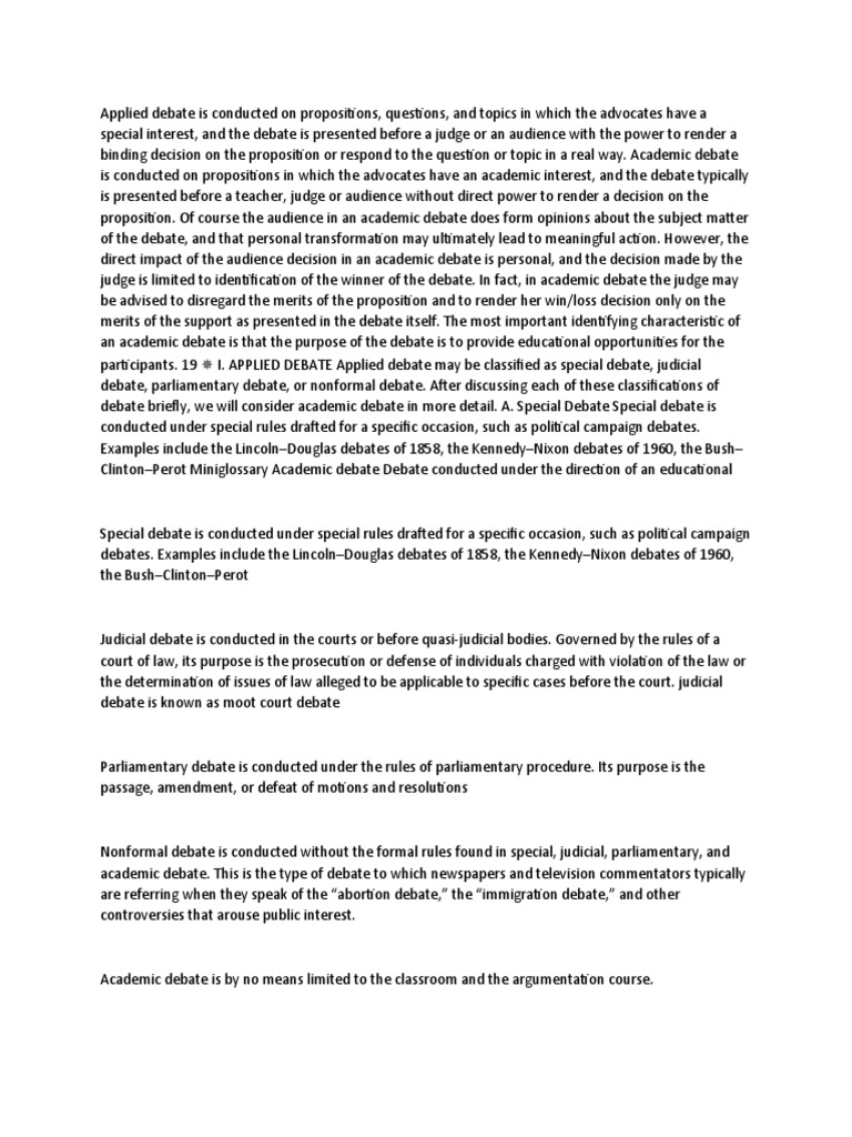 Analyzing Types of Debate and Their Characteristics | PDF | Argument ...