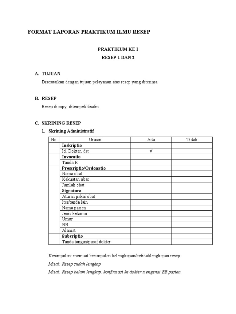 Format Laporan Praktikum Ilmu Resep | PDF