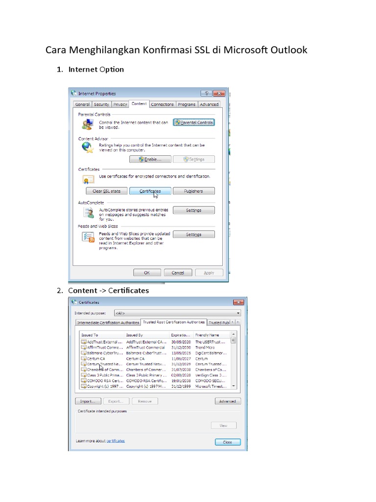 Cara Menghilangkan Konfirmasi SSL Di Microsoft Outlook | PDF
