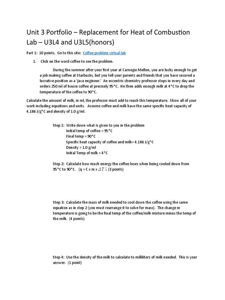 Chem B Unit 3 Heat of Combustion Lab Replacement | PDF | Heat | Coffee