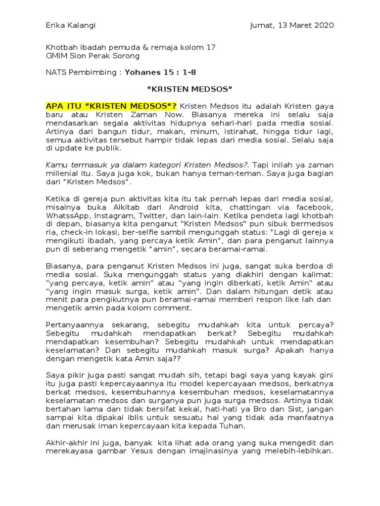 Khotbah Ibadah Pemuda | PDF