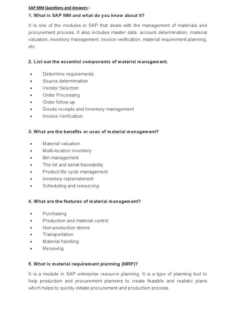 01 SAP MM Questions and Answers | PDF | Request For Proposal | Metadata