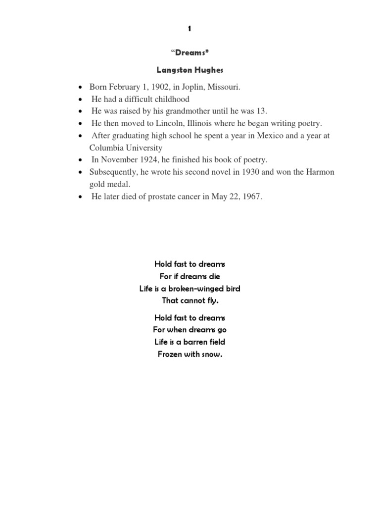 Hughes' (Dreams) PDF | PDF | Poetry