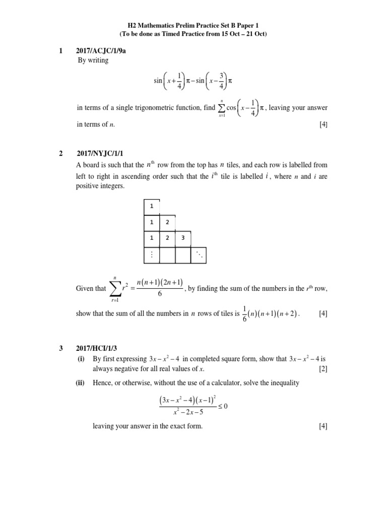 H2 Mathematics Prelim Set B | PDF | Equations | Cartesian Coordinate System