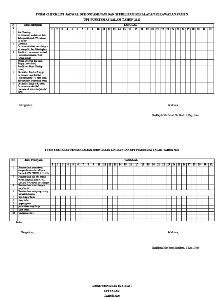 Form Checklist Jadwal Dekontaminasi Peralatan Perawatan Pasien | PDF