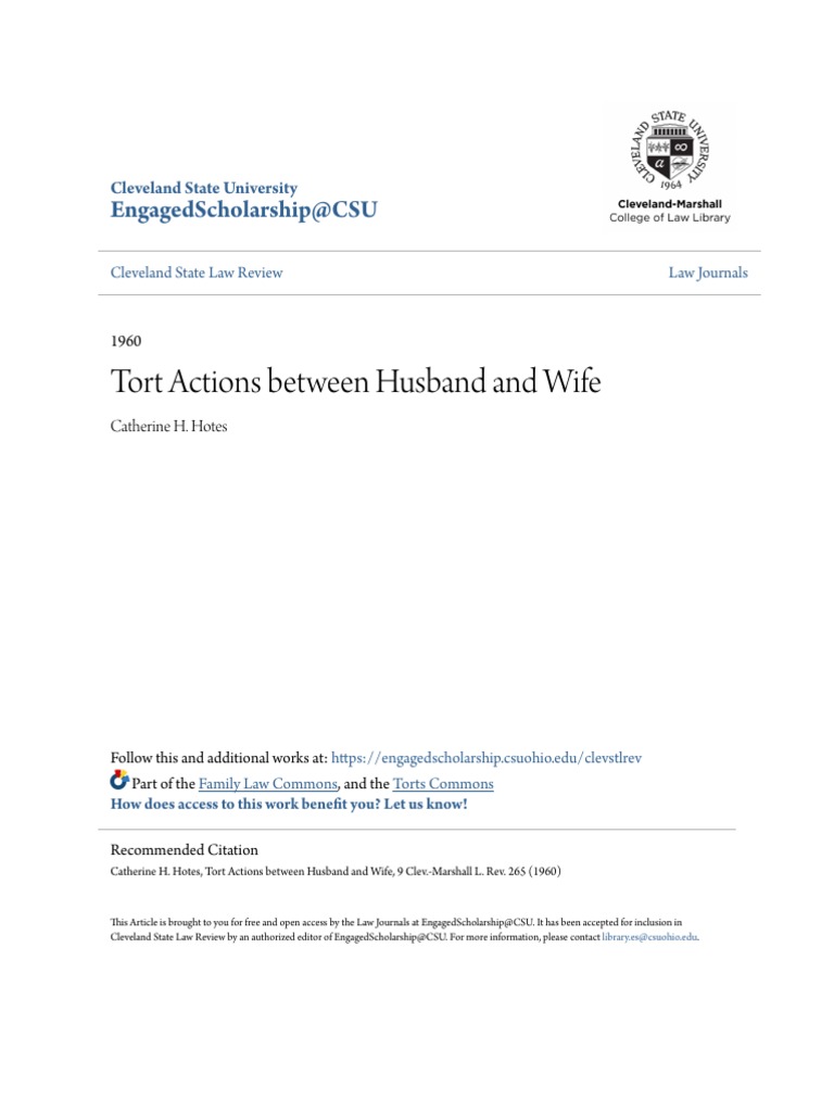 Tort Actions Between Husband and Wife | PDF | Tort | Defamation